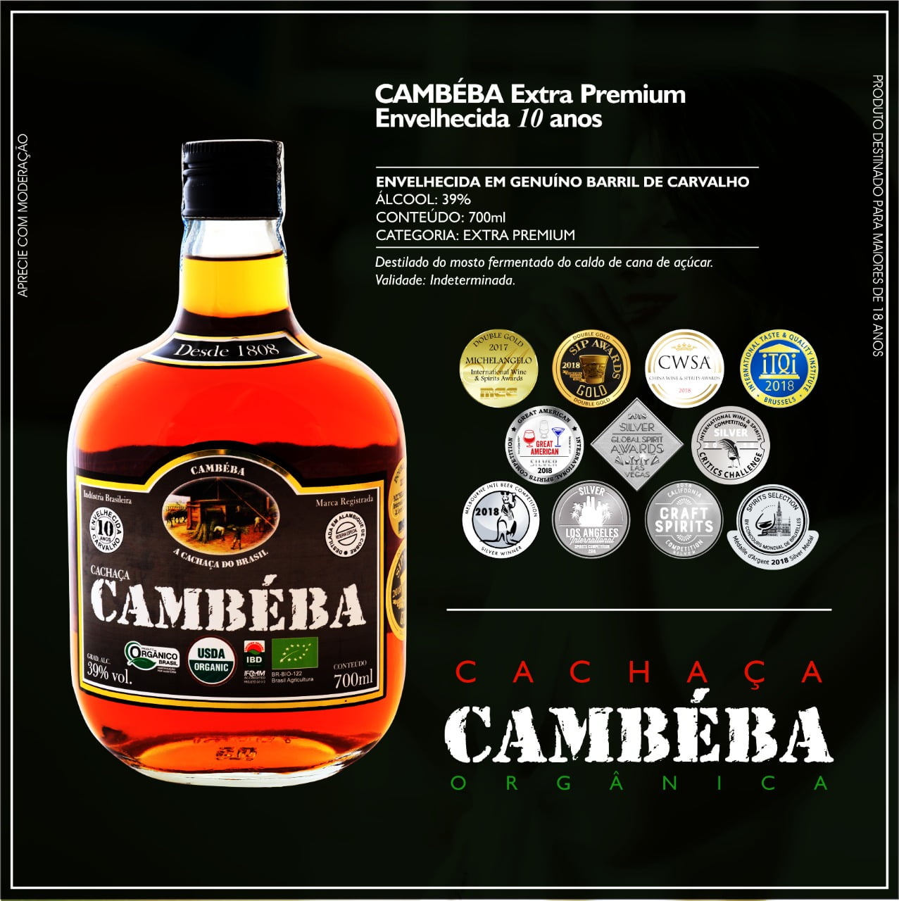 Cachaça Cambéba Envelhecida 10 anos | Empório Cachaça Canela-de-Ema
